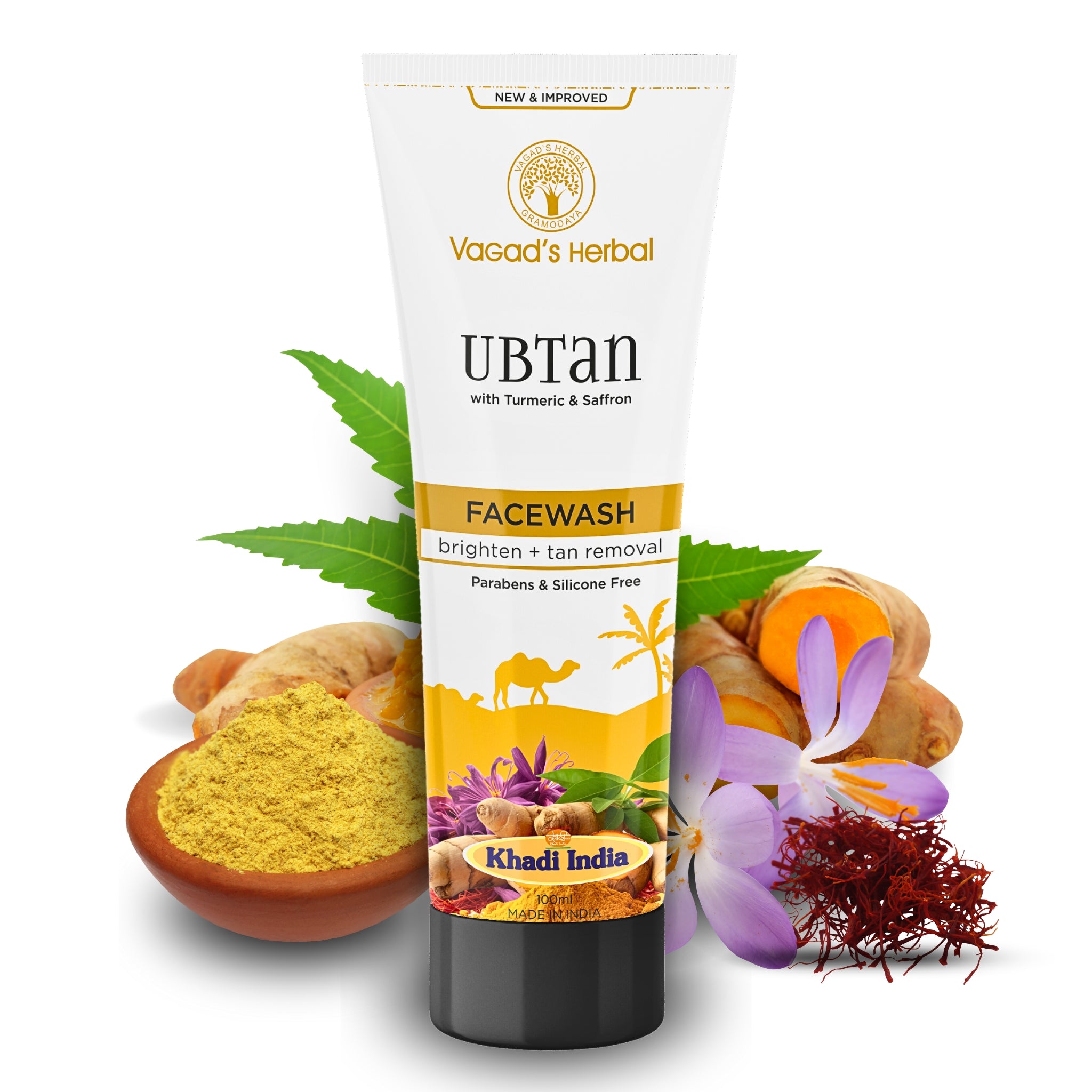 Khadi Herbal Ubtan with Turmeric & Saffron Face Wash - Brighten + Tan ...